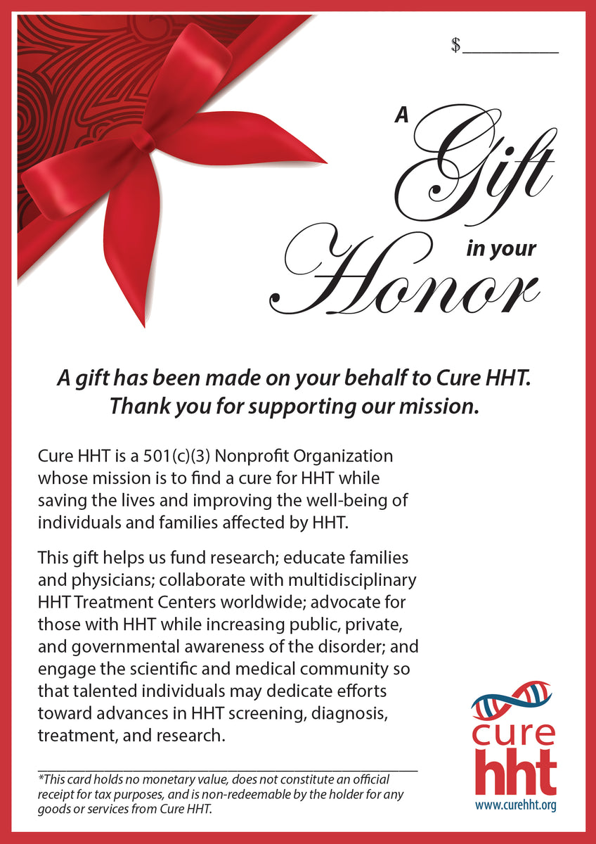 A Gift in Your Honor (Printable Cards) – Cure HHT